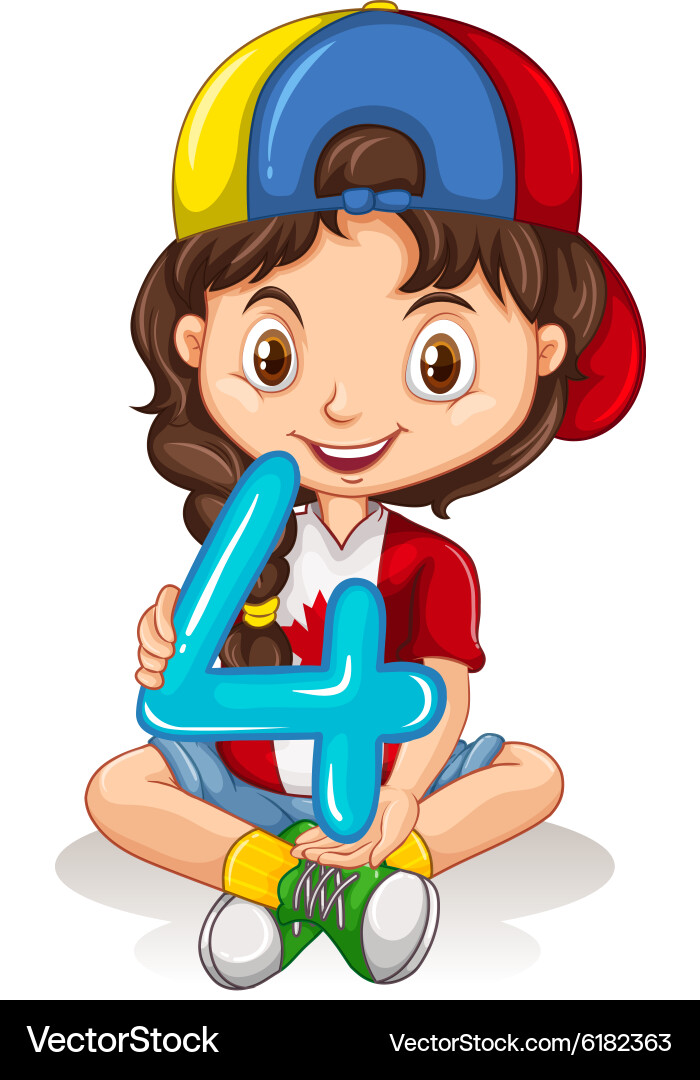 Cute girl holding number four Royalty Free Vector Image