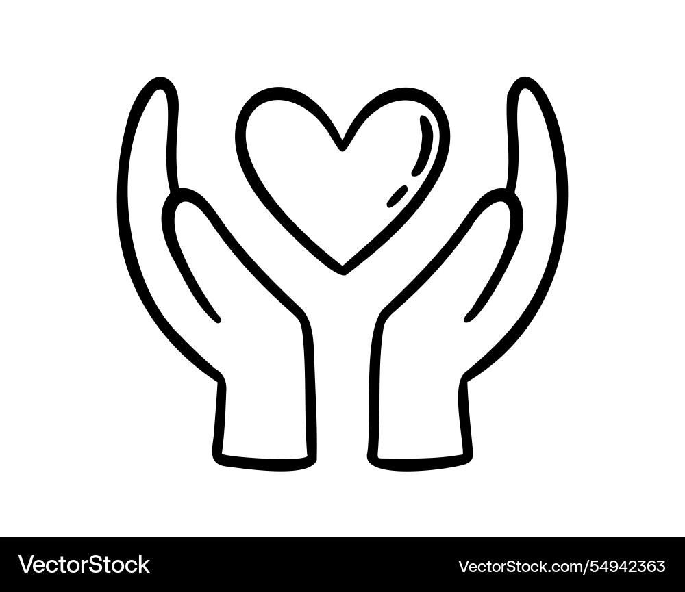 Hand holding heart doodle drawn icon outline Vector Image