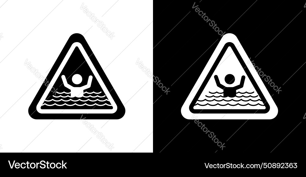 Risk of drowning warning sign icon set caution Vector Image