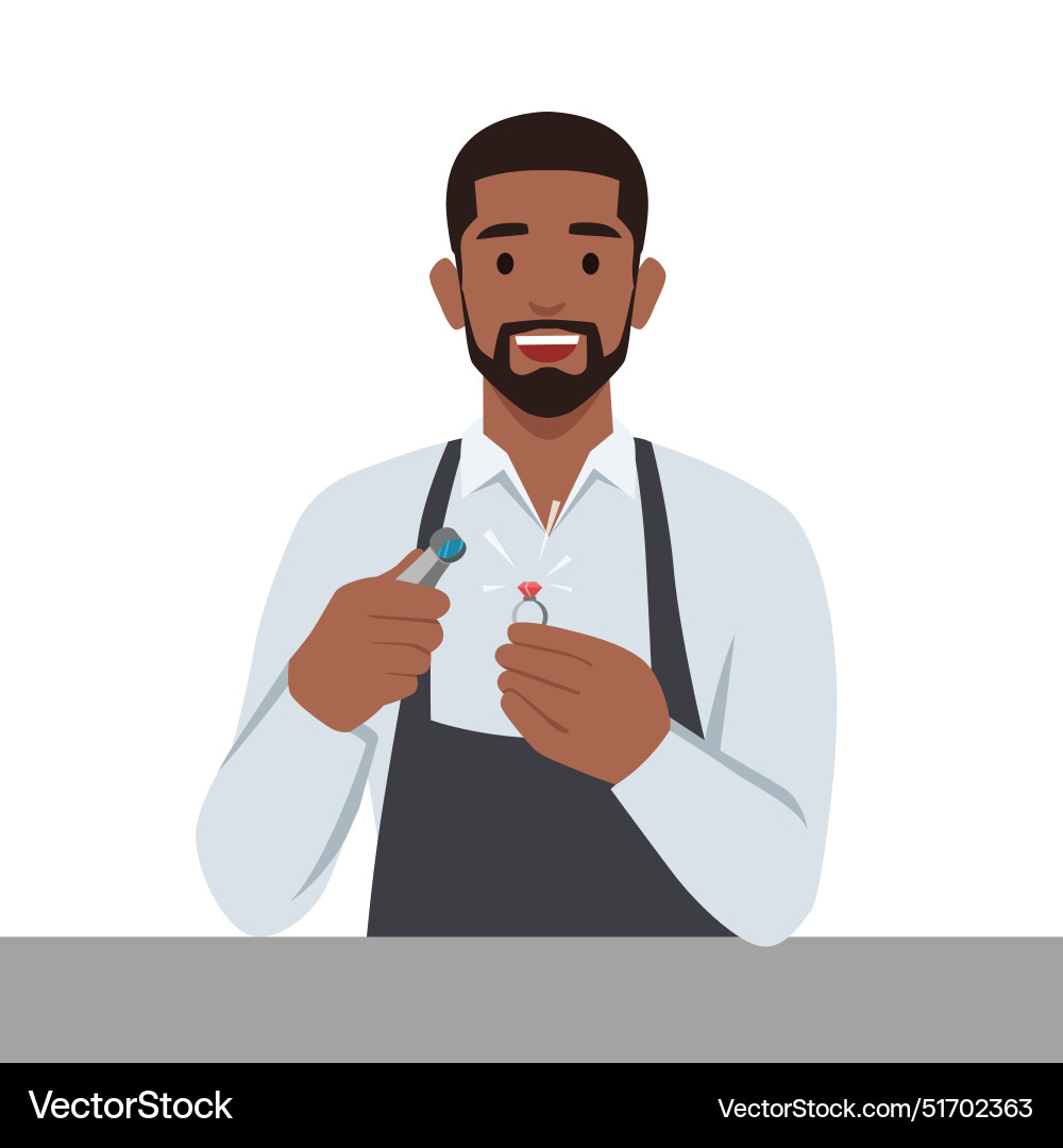 Young man jeweler holding diamond and using loupe Vector Image