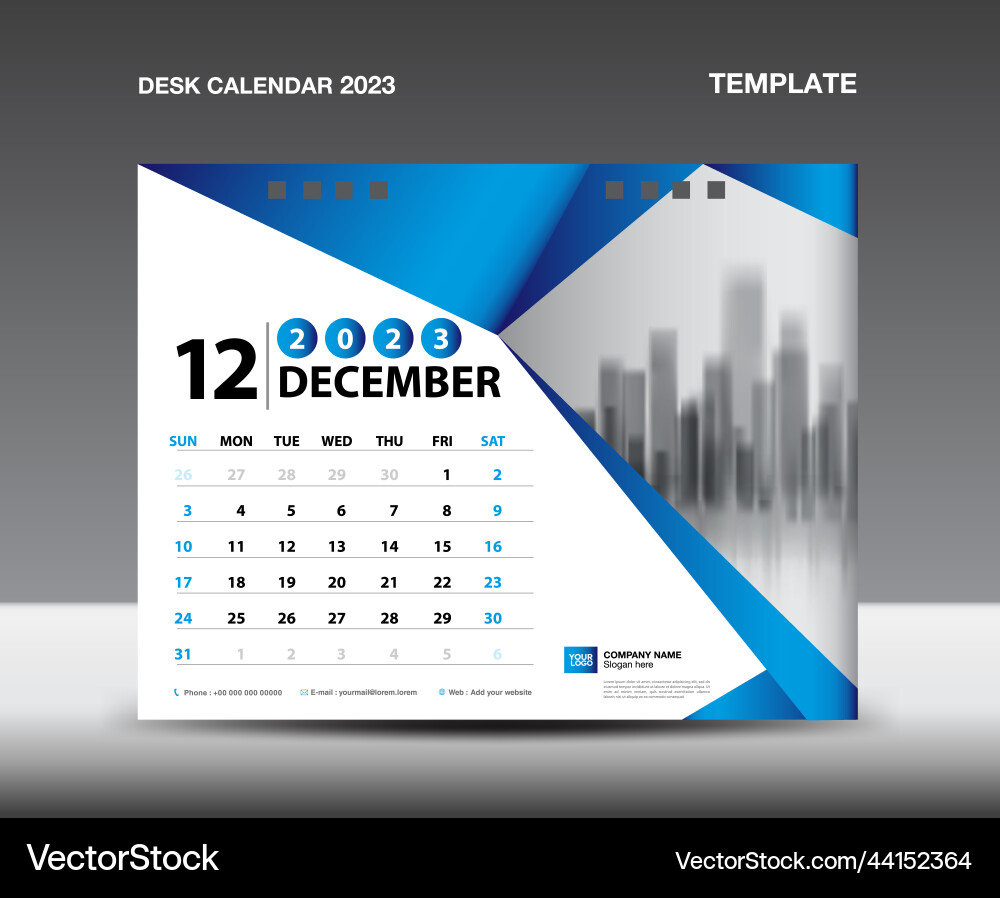 Calendar 2023 template - december year Royalty Free Vector