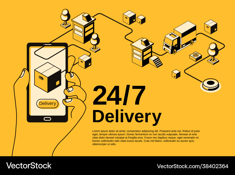 Delivery service 24 7 halftone Royalty Free Vector Image