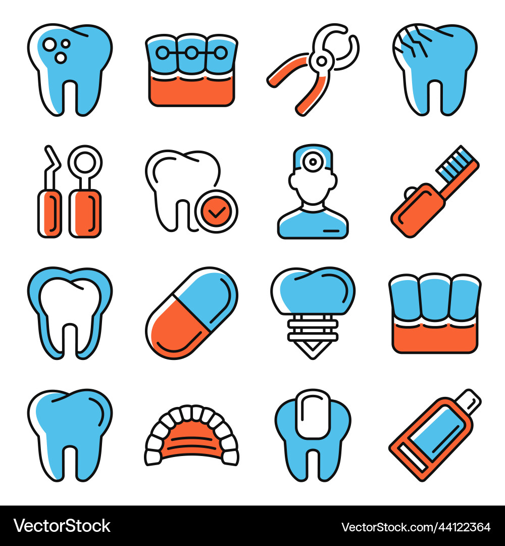 Dentist and tooth icons set on white background Vector Image