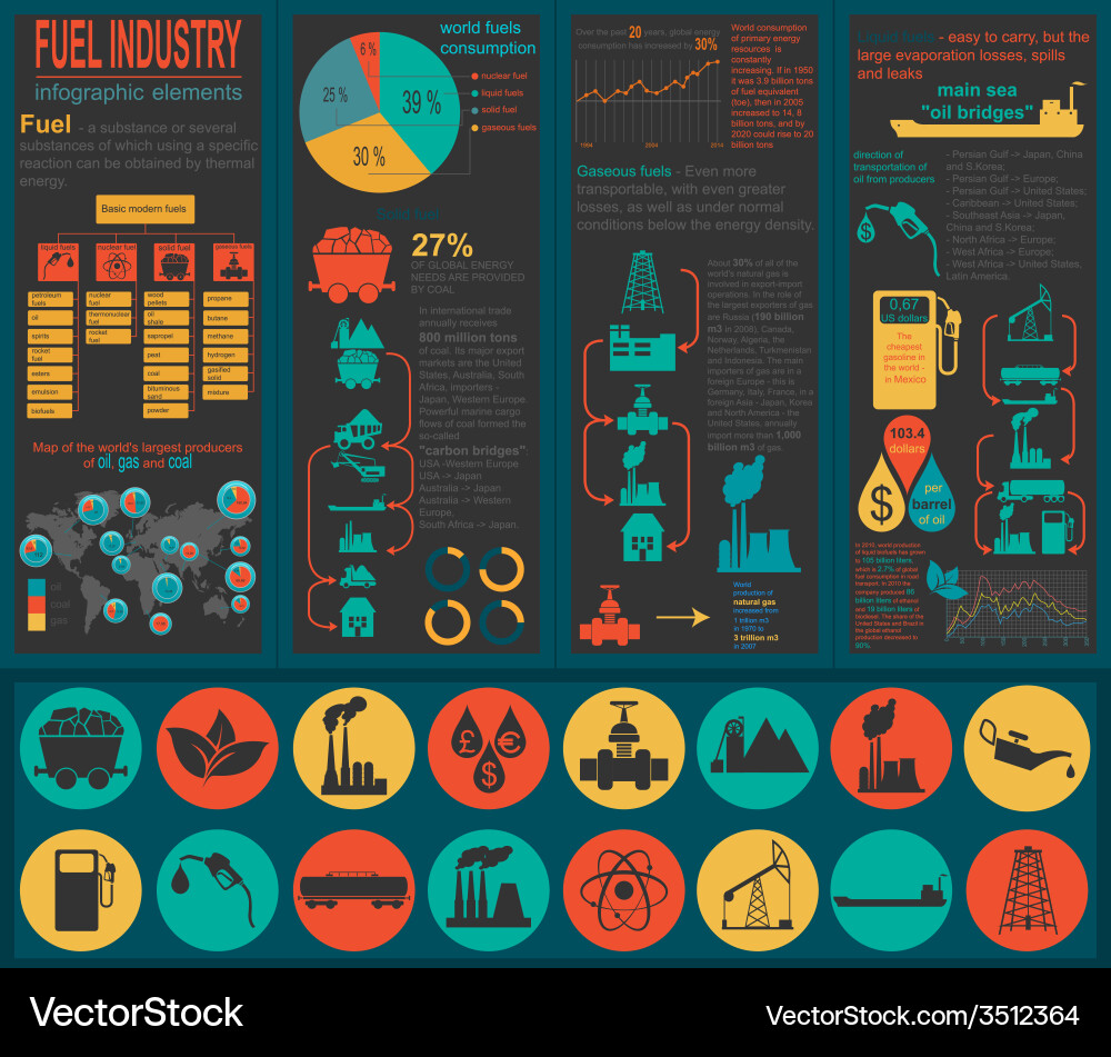 Fuel industry infographic set elements Royalty Free Vector