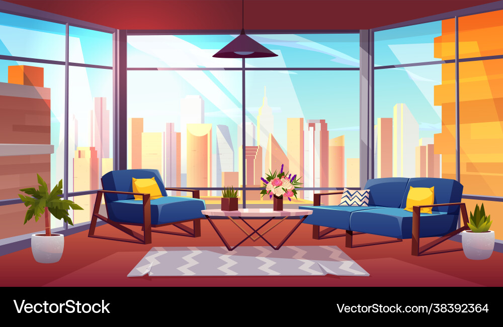 Hotel suite in skyscraper cartoon interior Vector Image