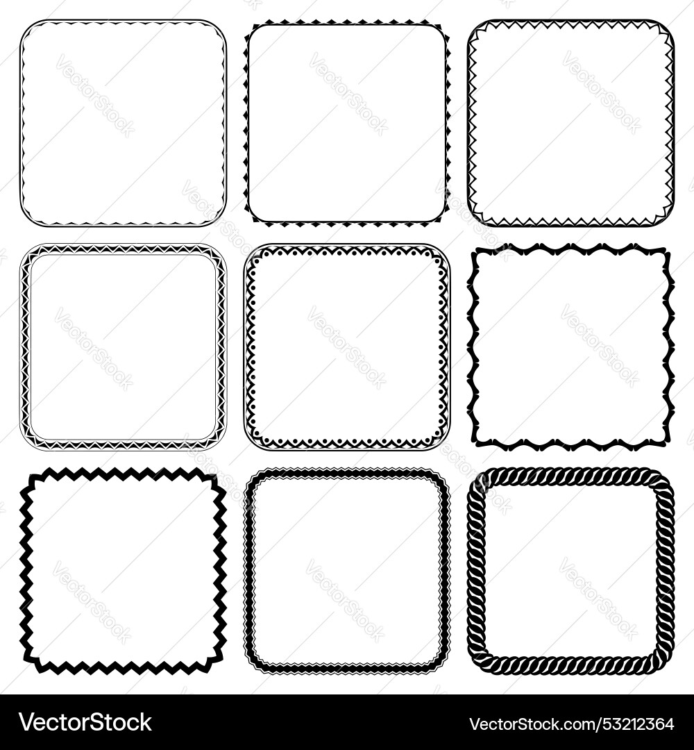 Set of square black frames with rounded corners Vector Image