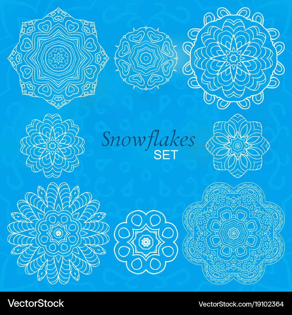 Snowflakes set round decorative ornaments Vector Image