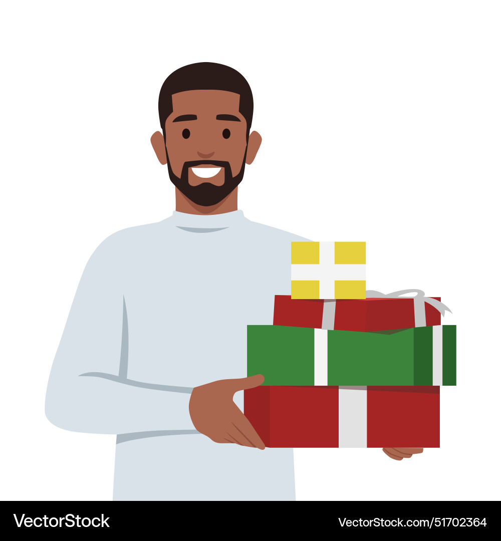 Young man received present with love holding Vector Image