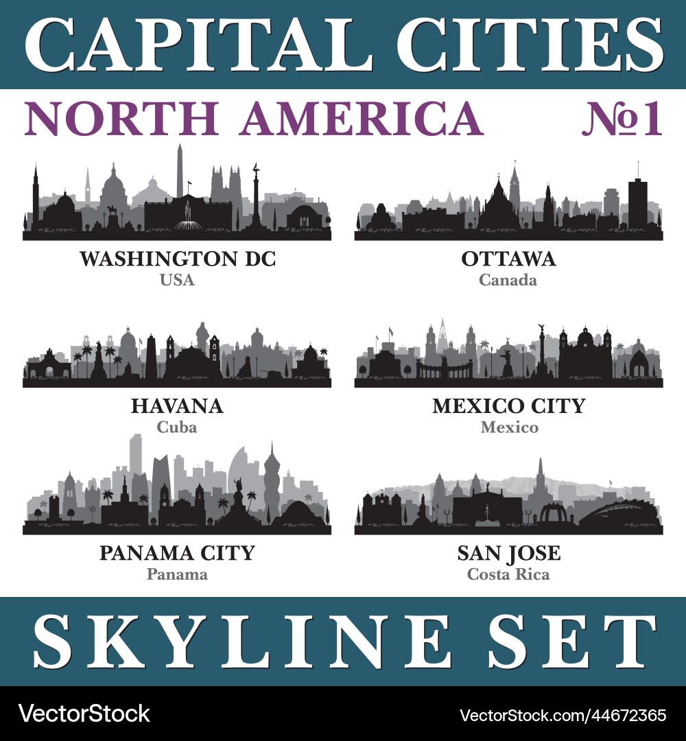 Capital cities skyline set north america part 1 Vector Image