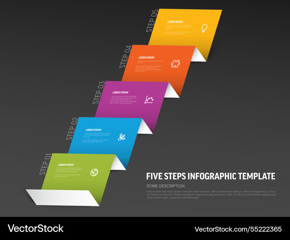 Five steps infographic template on dark Royalty Free Vector