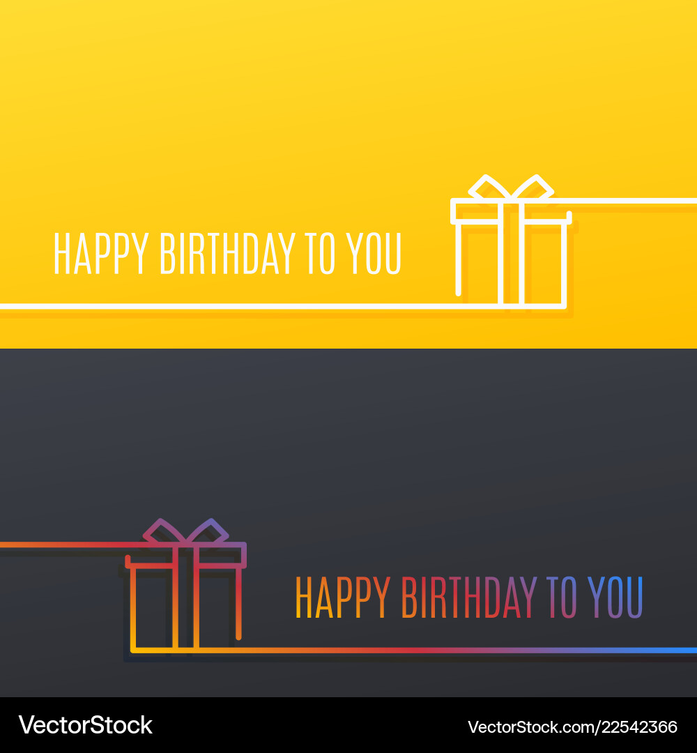 Birthday linear banner happy gift box Royalty Free Vector