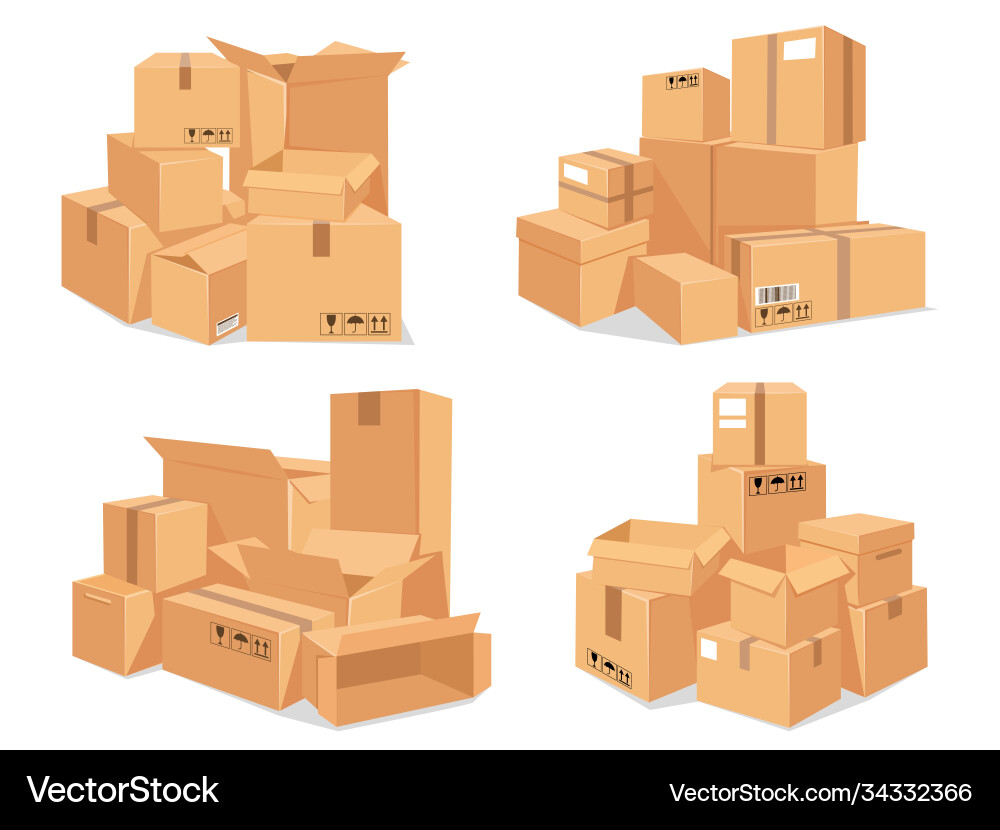 Carton box stack big pile delivery brown Vector Image