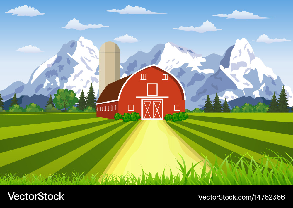 Cartoon farm green seeding field Royalty Free Vector Image