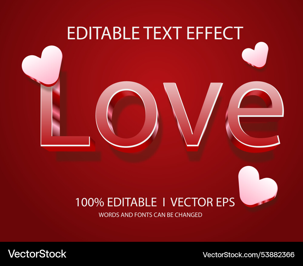 Editable love 3d text effect with modern style Vector Image
