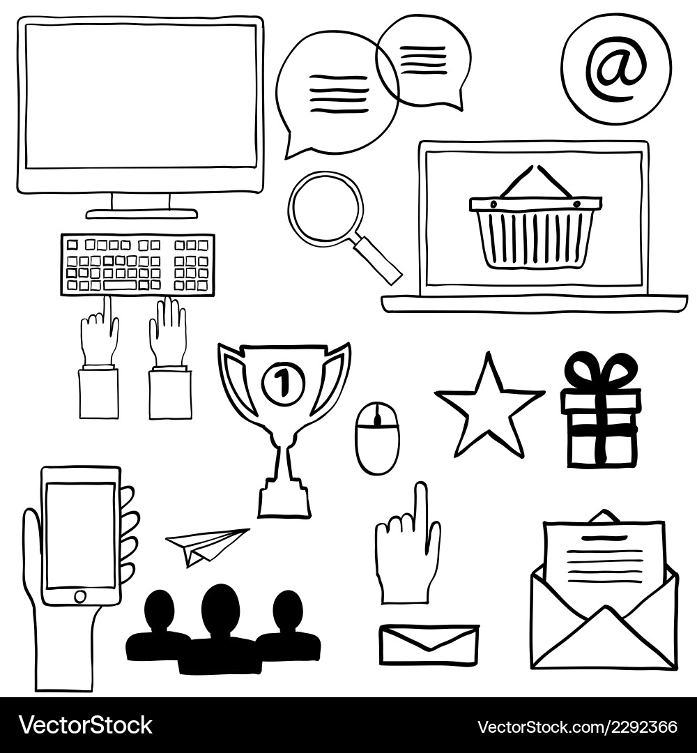 Hand draw doodle icons concept internet work Vector Image