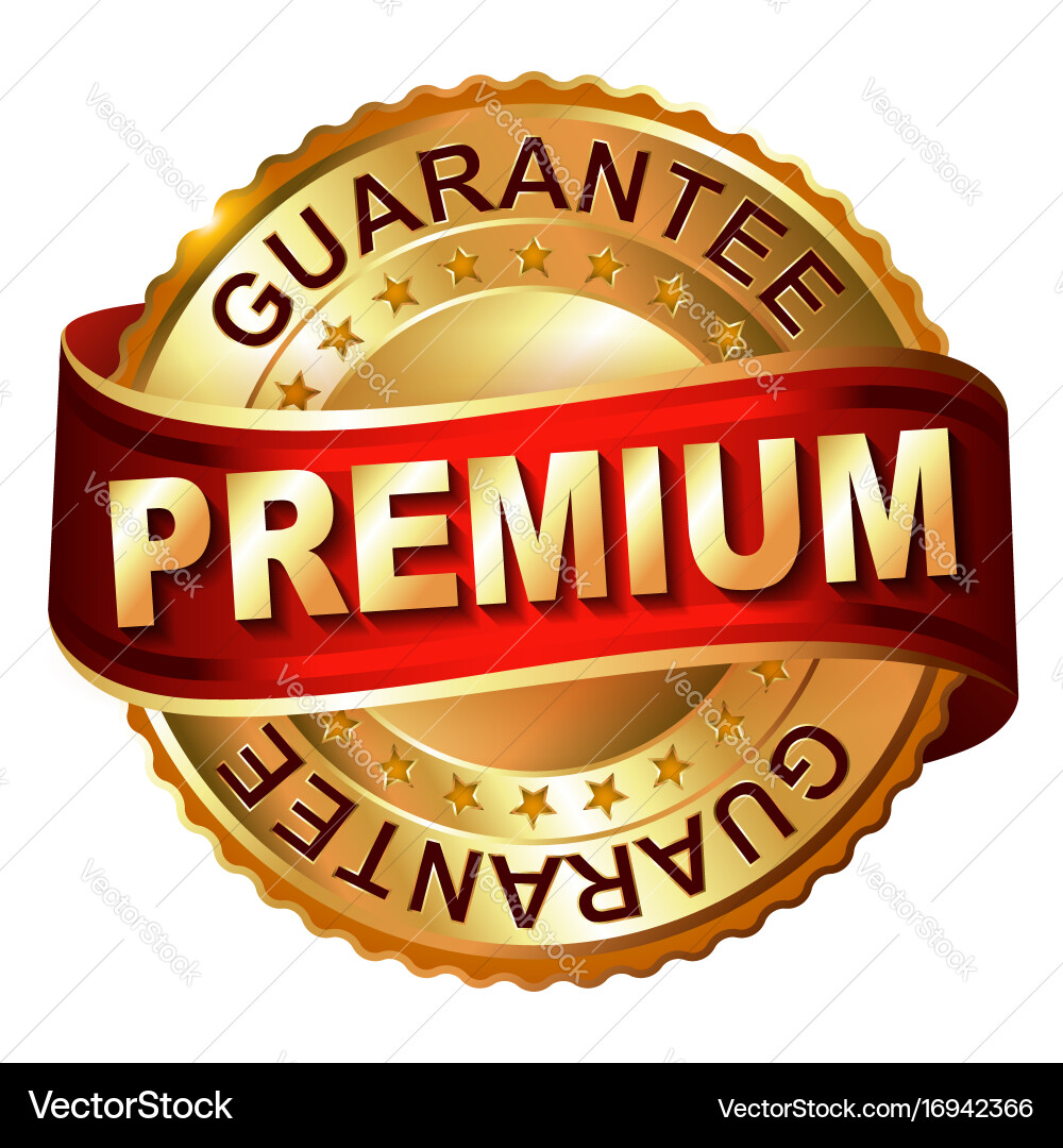 Premium golden label with ribbon Royalty Free Vector Image
