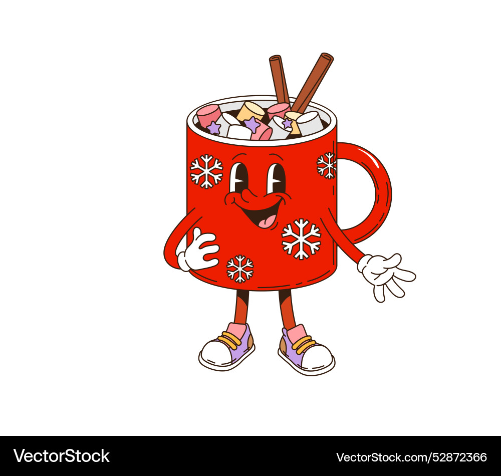 Retro groovy christmas coffee cup character Vector Image