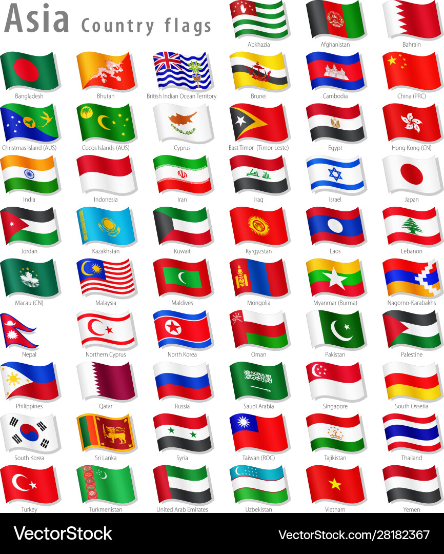 Asian National Flags Collection Royalty Free Vector Image