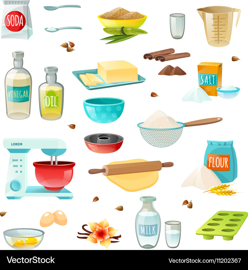 Baking ingredients colored icons Royalty Free Vector Image