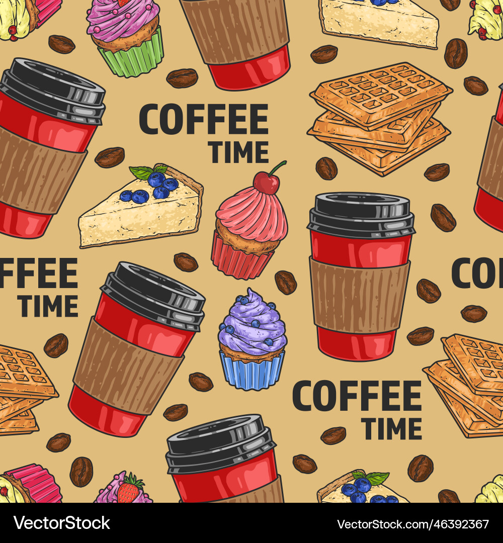 Coffee time seamless pattern colorful Royalty Free Vector