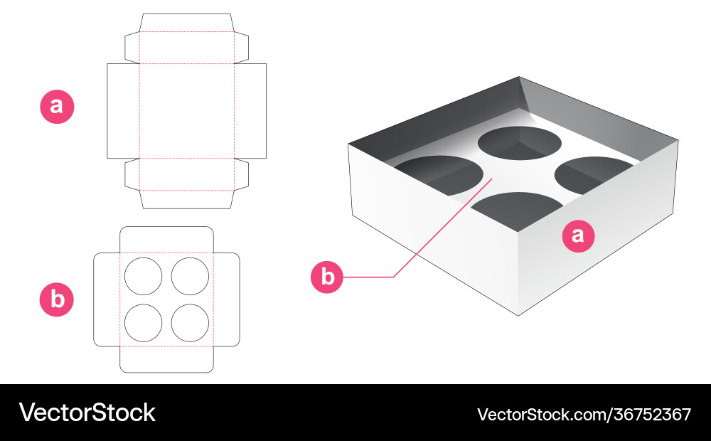 Cup box with insert supporter die cut template Vector Image