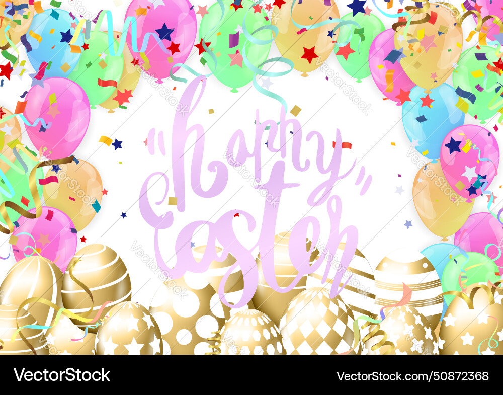 Happy easter lettering with colorful eggs Vector Image