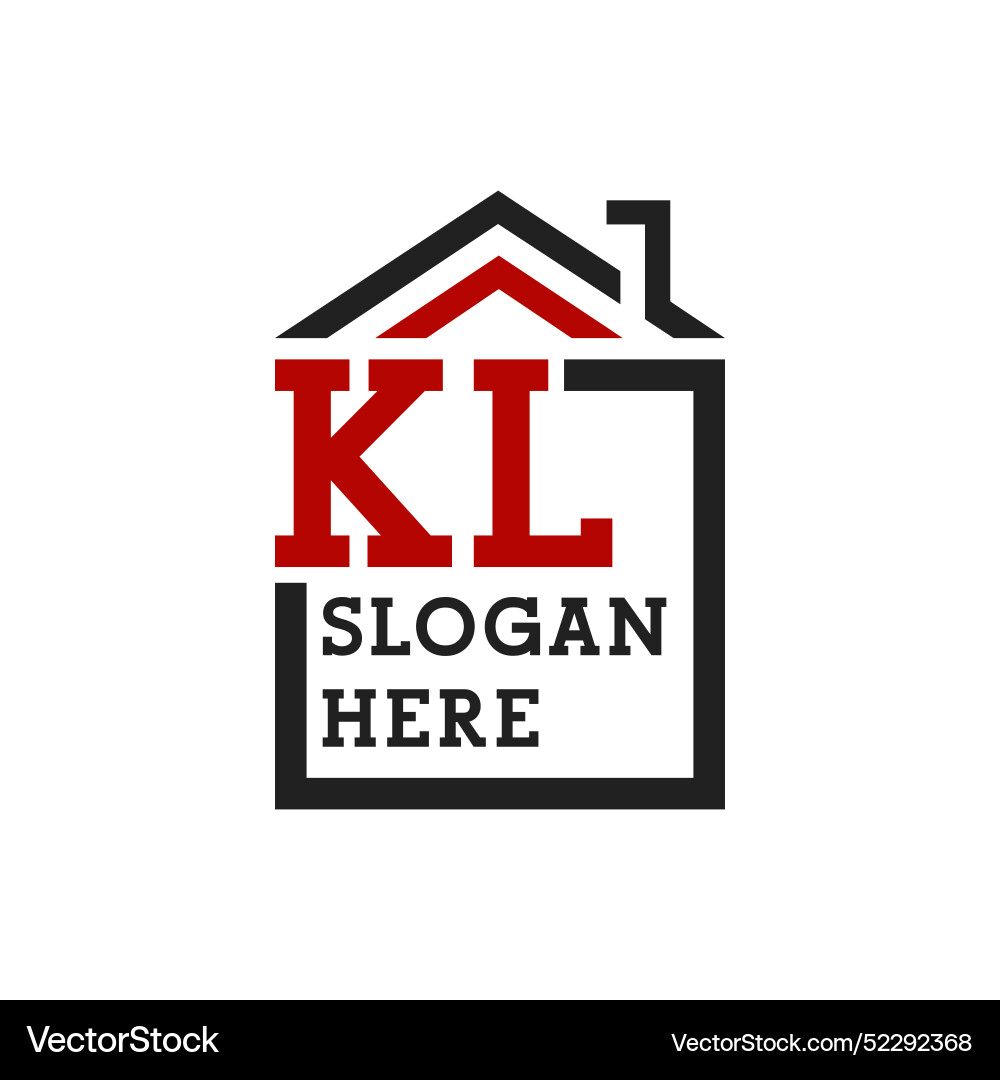 Initial kl house logo for roofing letter kl real Vector Image