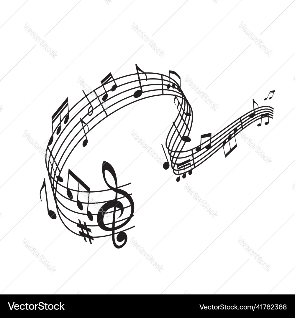 Musical wave of notes on stave orchestra concert Vector Image