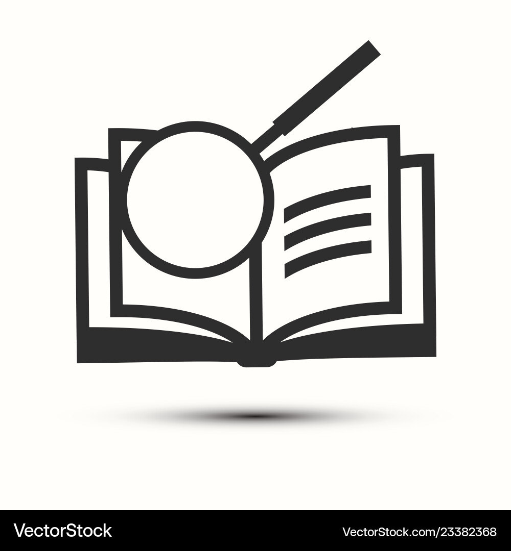 Open book with magnifying glass icon Royalty Free Vector