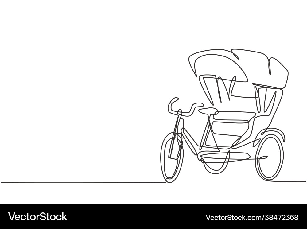 Single one line drawing cycle rickshaw Royalty Free Vector