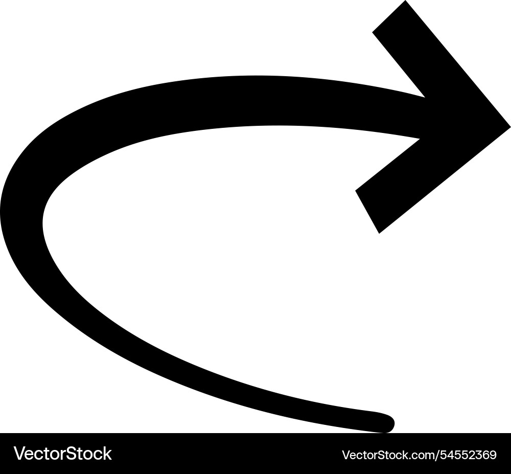 Black hand drawn arrow curving gracefully Vector Image