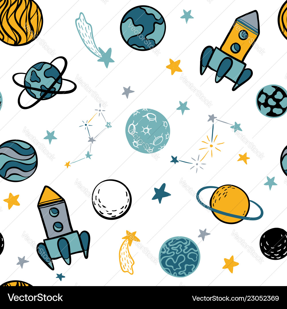 Childish seamless pattern hand drawn space Vector Image
