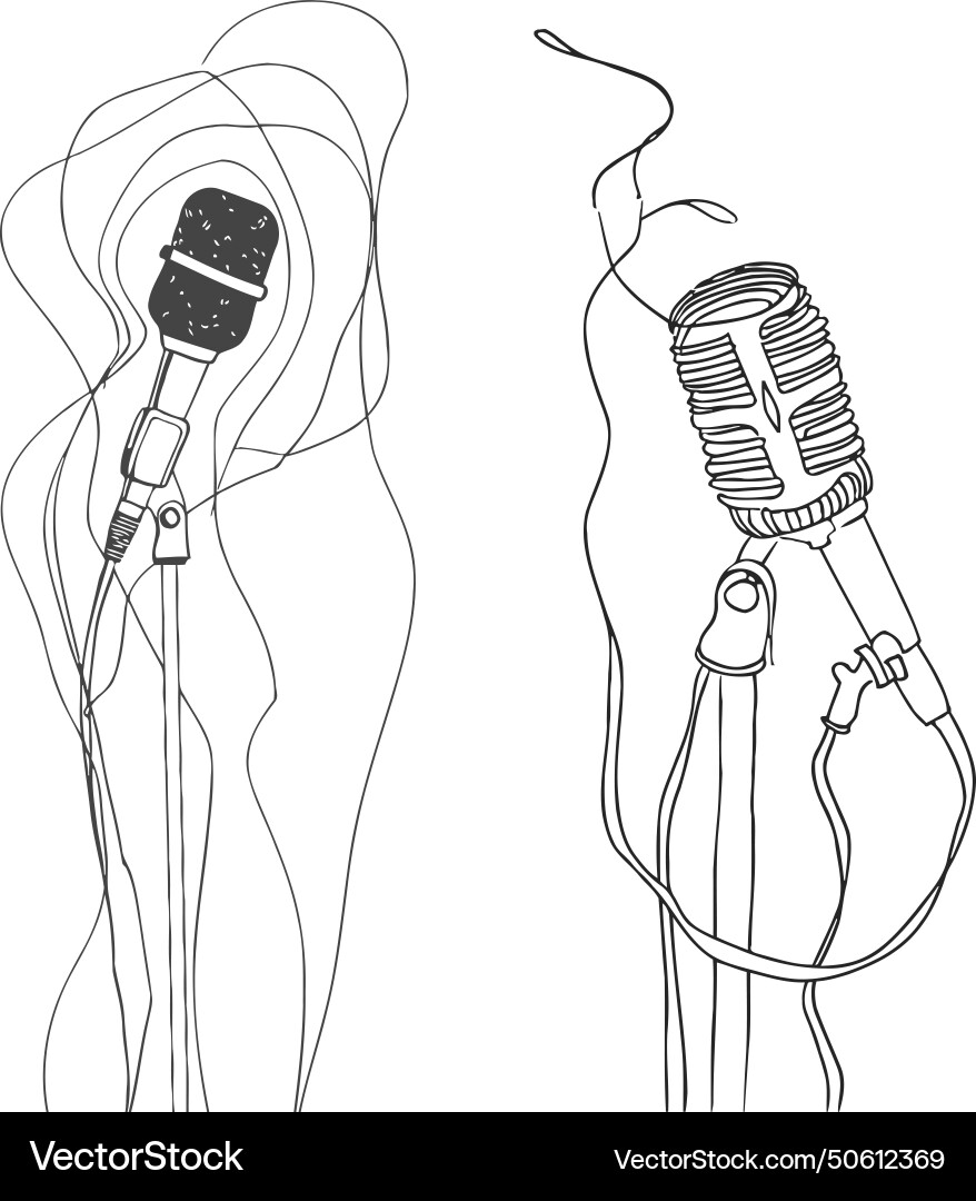 Microphone one line drawing isolated Royalty Free Vector