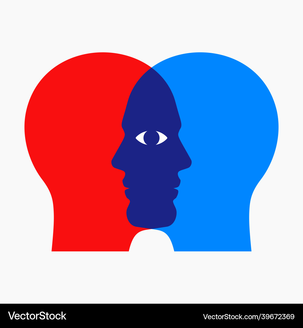 Overlapping man faces with one shared eye Vector Image