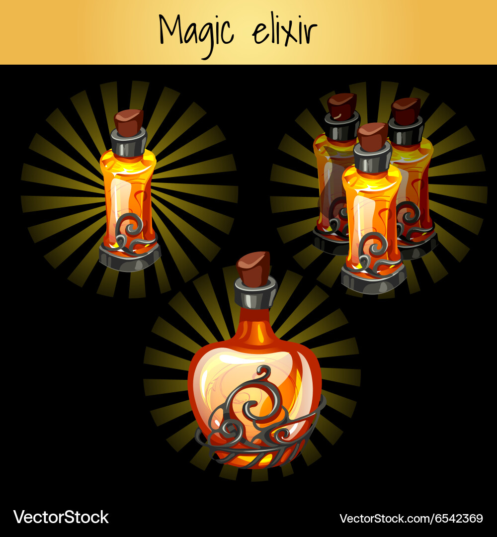 Set of vintage magic elixirs three bottles Vector Image