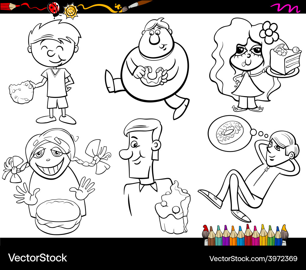 Sweets and kids coloring page set Royalty Free Vector Image