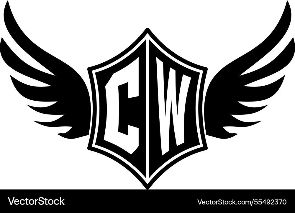 Cw logo emblem with winged and shield template Vector Image