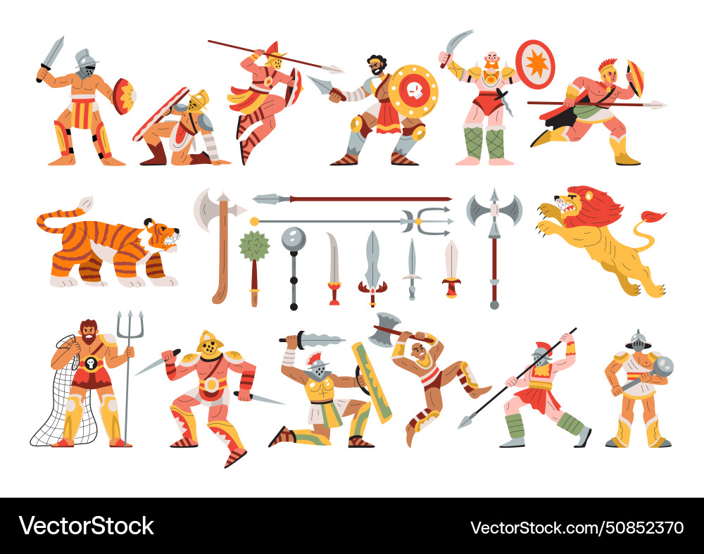 Gladiator fights icon set Royalty Free Vector Image
