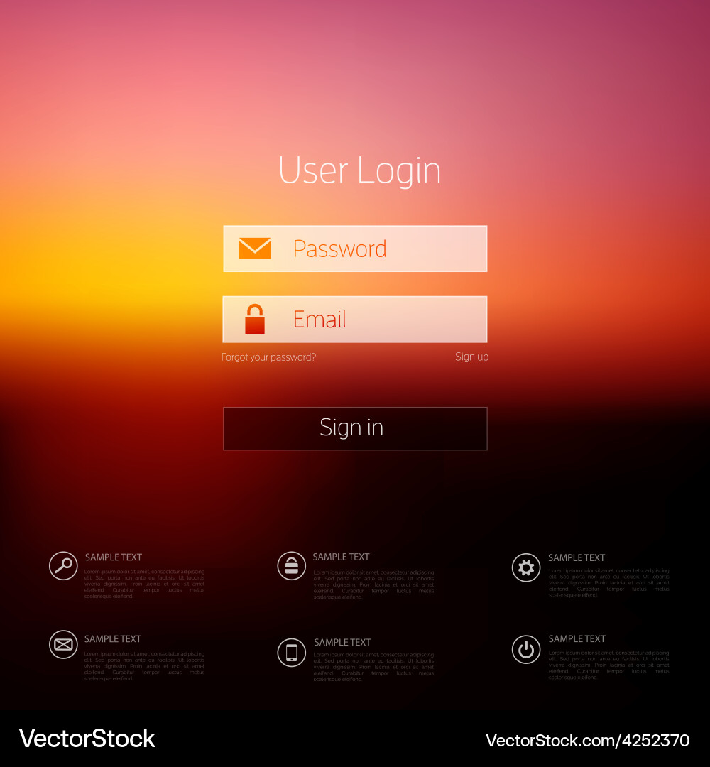 Login form page with blurred background web site Vector Image