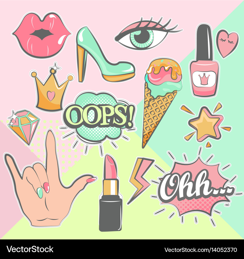 Retro Pop Stickers & Patches Royalty Free Vector Image