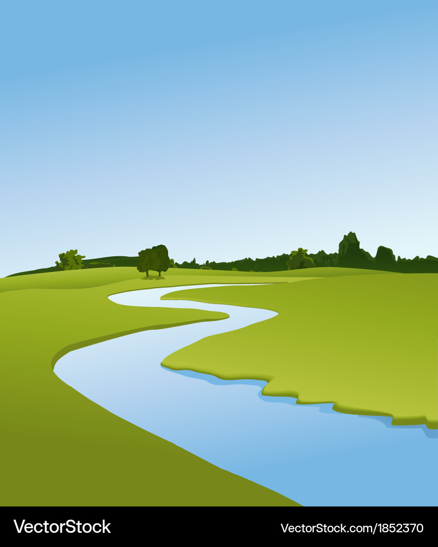 Rural landscape with river Royalty Free Vector Image