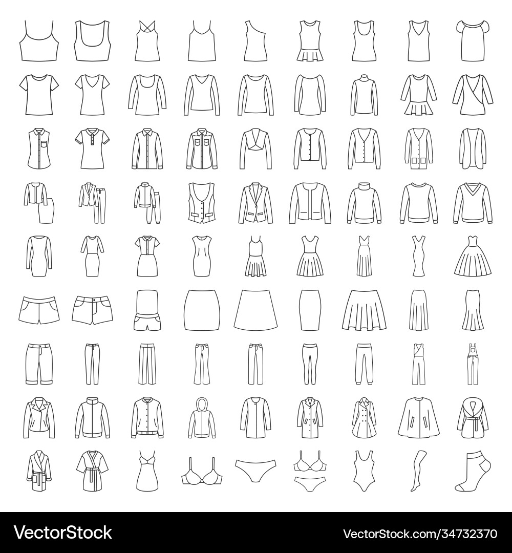 Women's Fashion Clothing Icons Royalty Free Vector Image
