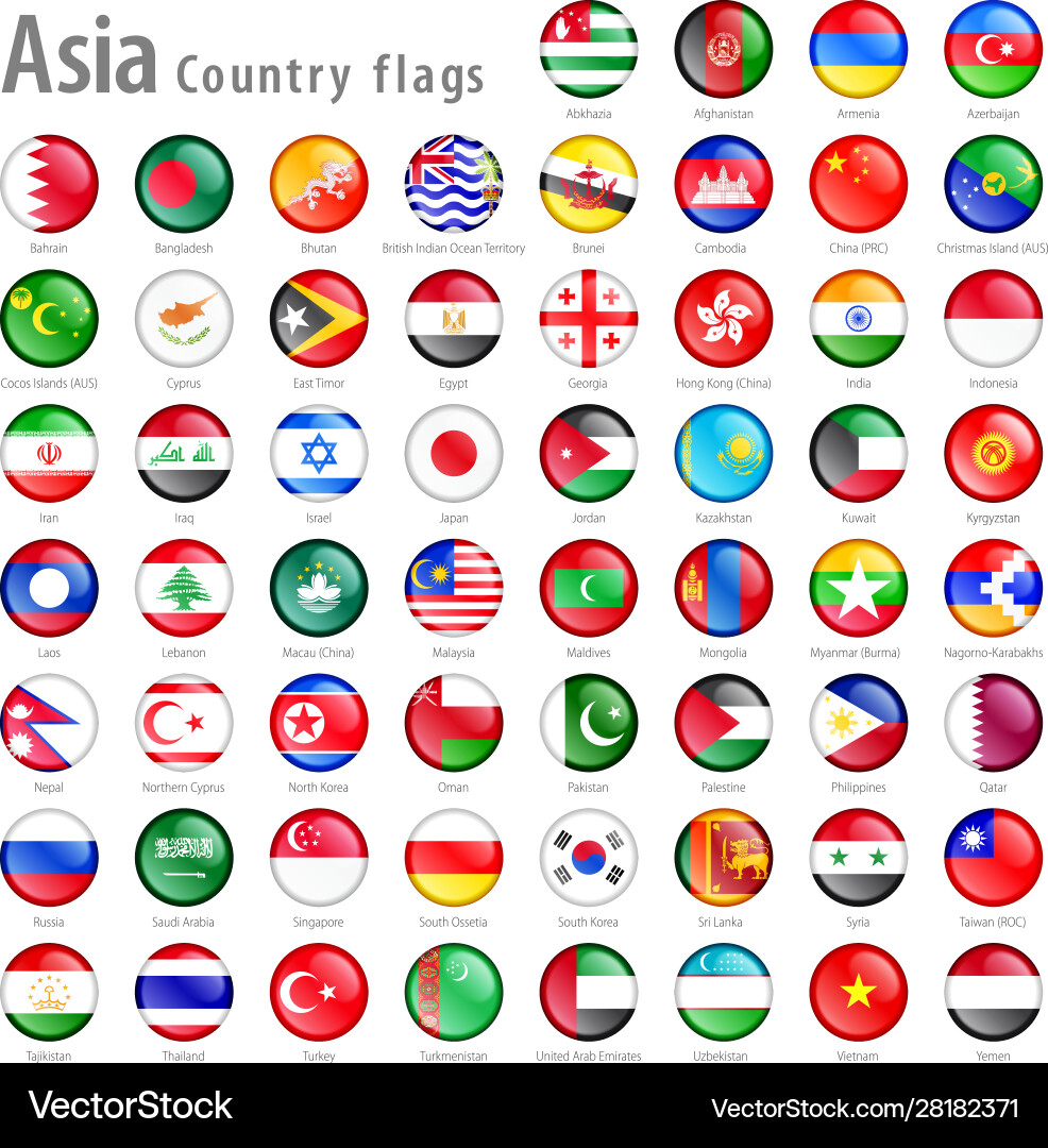 Asian National Flag Buttons Royalty Free Vector Image