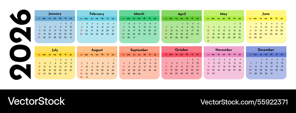 Calendar for 2026 isolated on a white background Vector Image