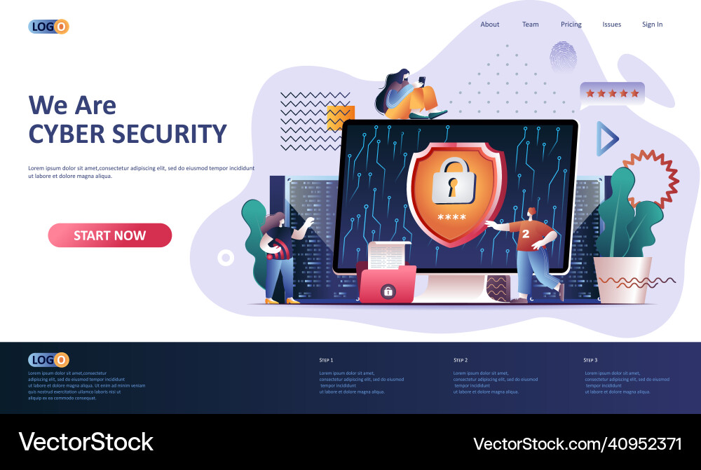 Cyber security flat landing page template Vector Image