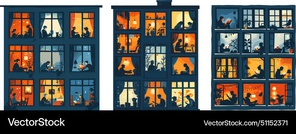Living house open windows people cartoon Vector Image