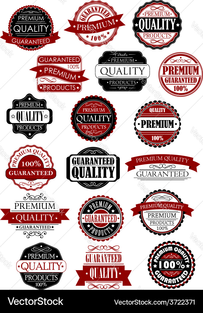 Red and black quality guarantee labels banners Vector Image