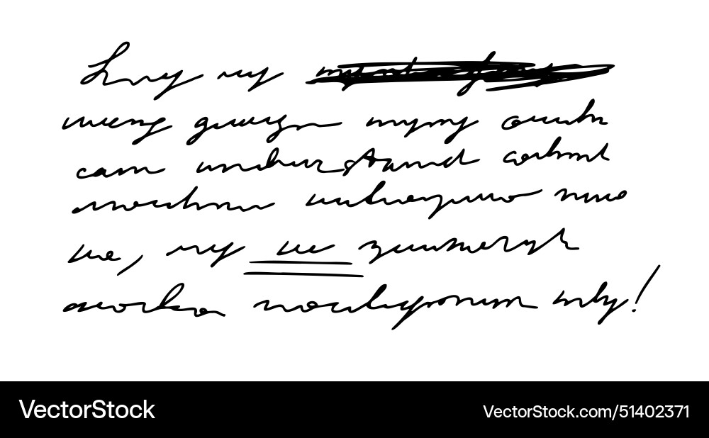 Unreadable handwritten text sweeping handwriting Vector Image