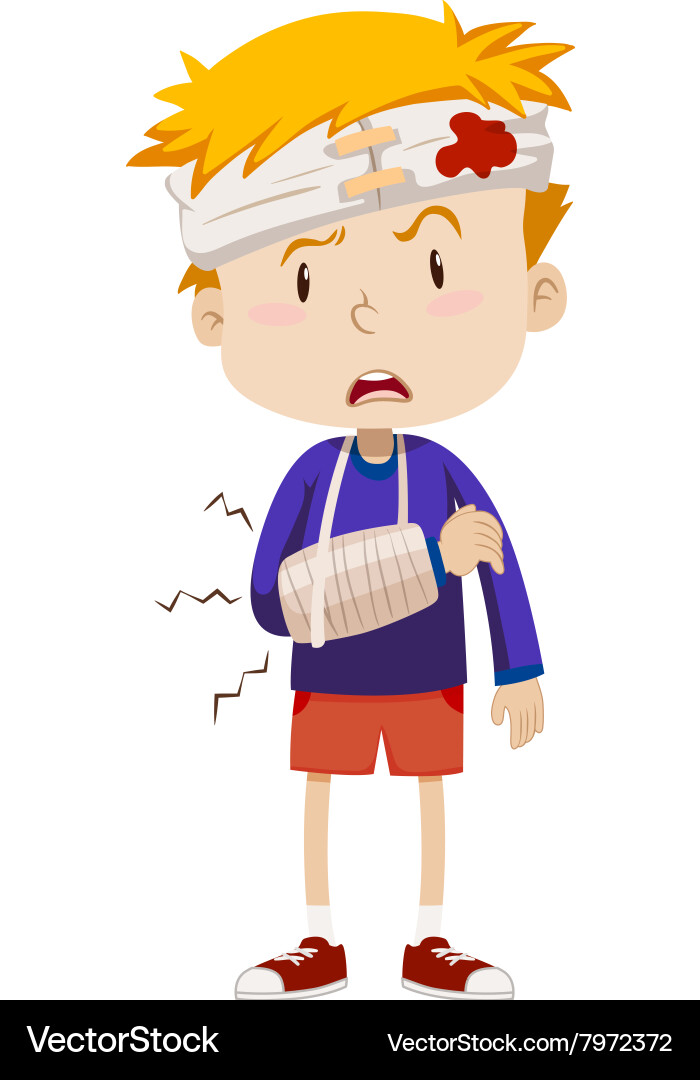 Boy having head and arm injury Royalty Free Vector Image
