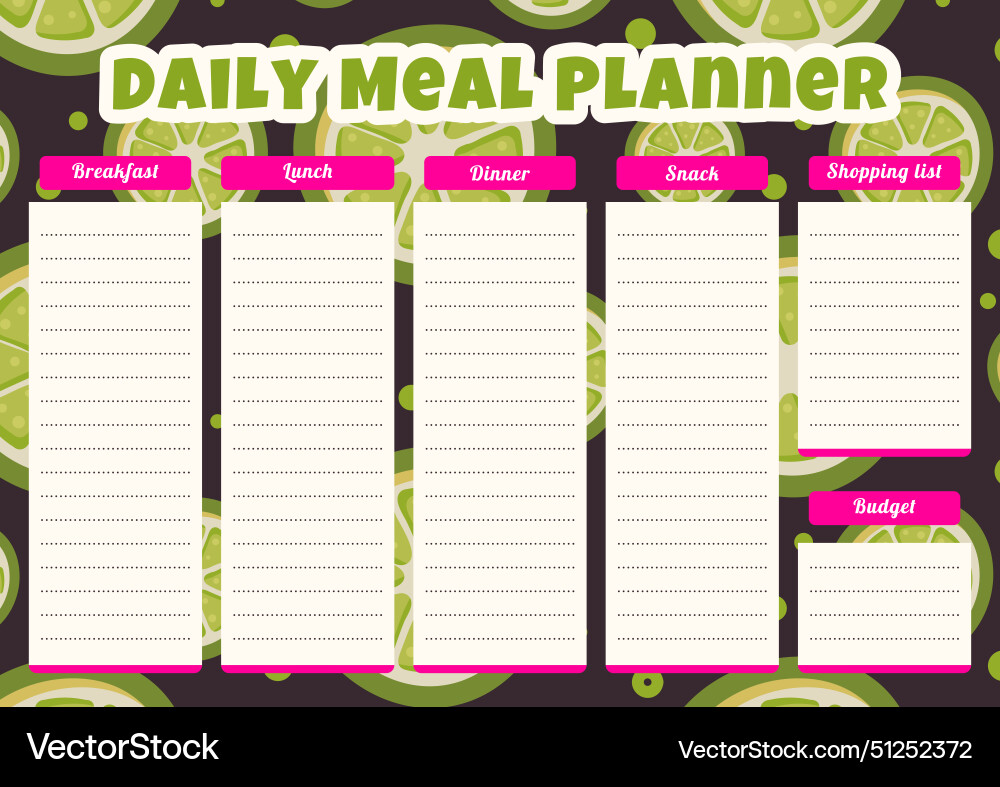 Daily meal planner template with limes and notes Vector Image